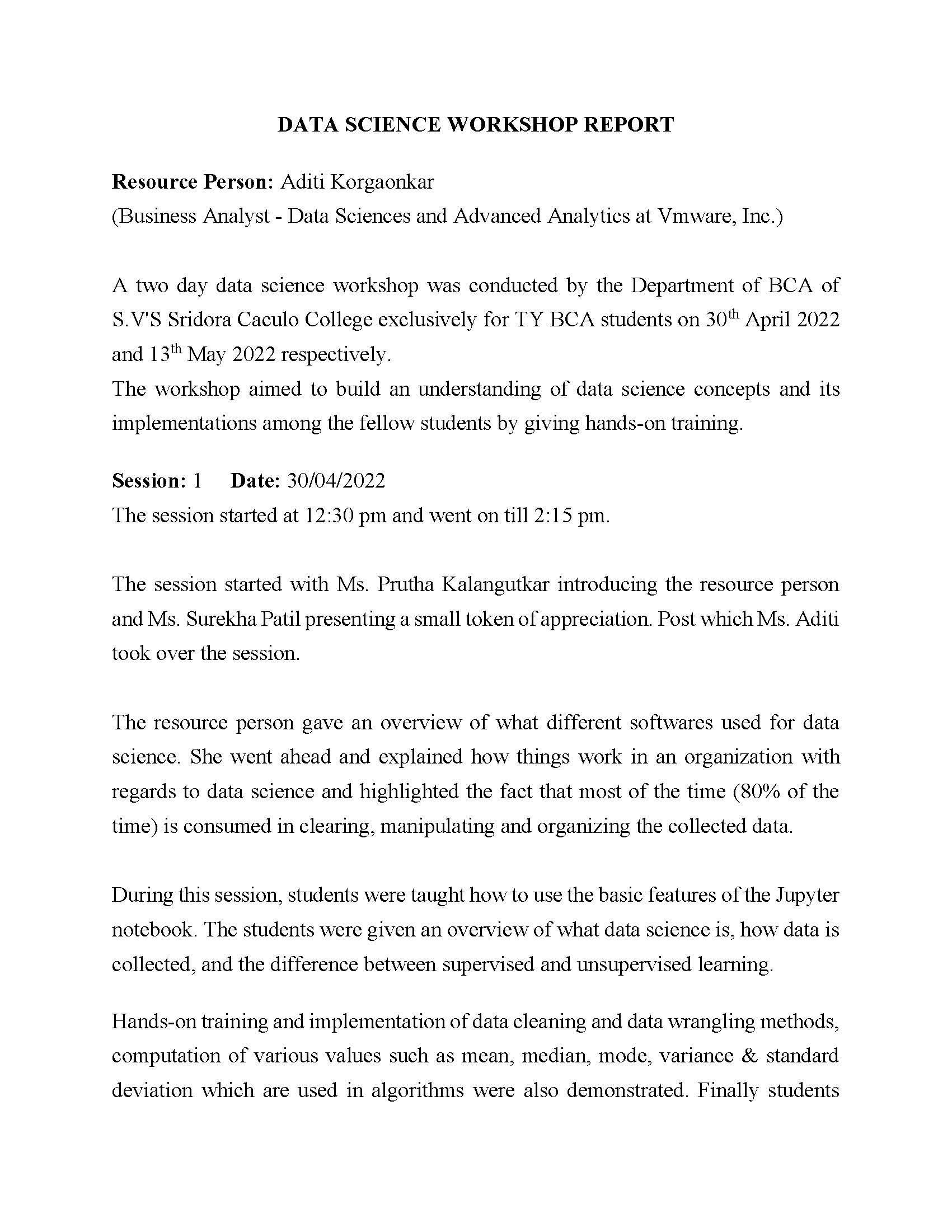 WORKSHOPS/GUEST LECTURES – Saraswat College